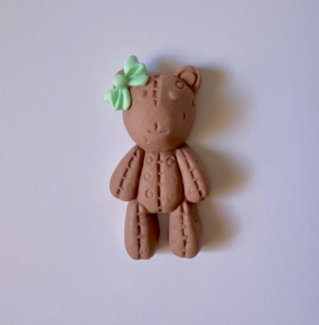 Fondant Edible Bear Cake Topper, Teddy Bear With Bow Topper, Cupcake ...