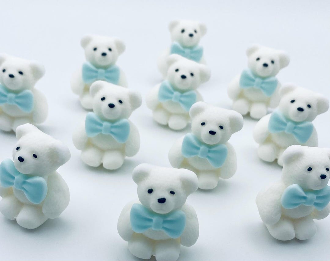 12pcs. Sitting Edible Bear With Bow Cake Decoration, Fondant Topper ...