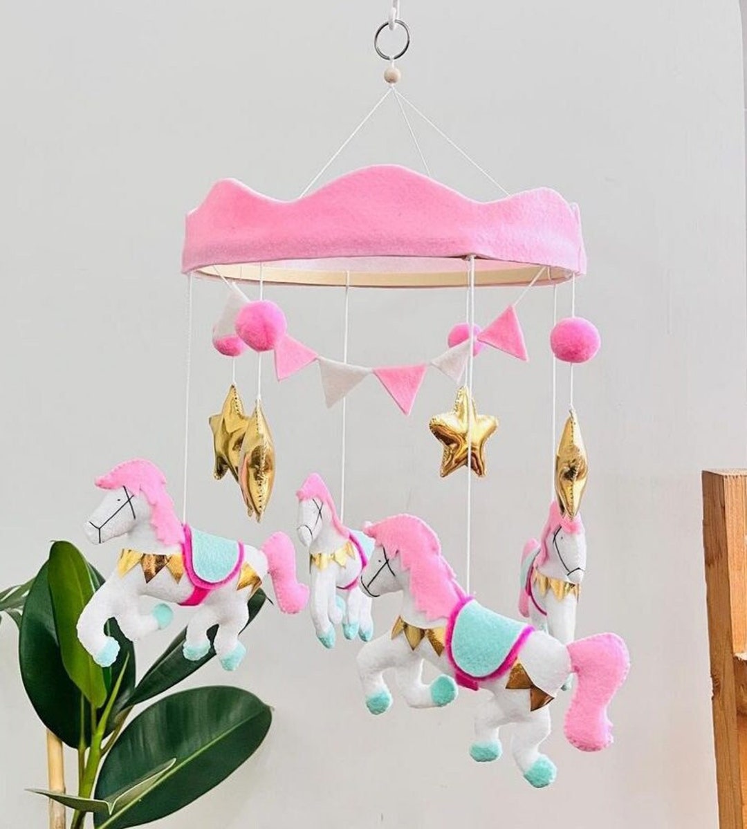 Carousel Baby Mobile Pink Horse Baby Crib Mobile Nursery Decor Baby ...