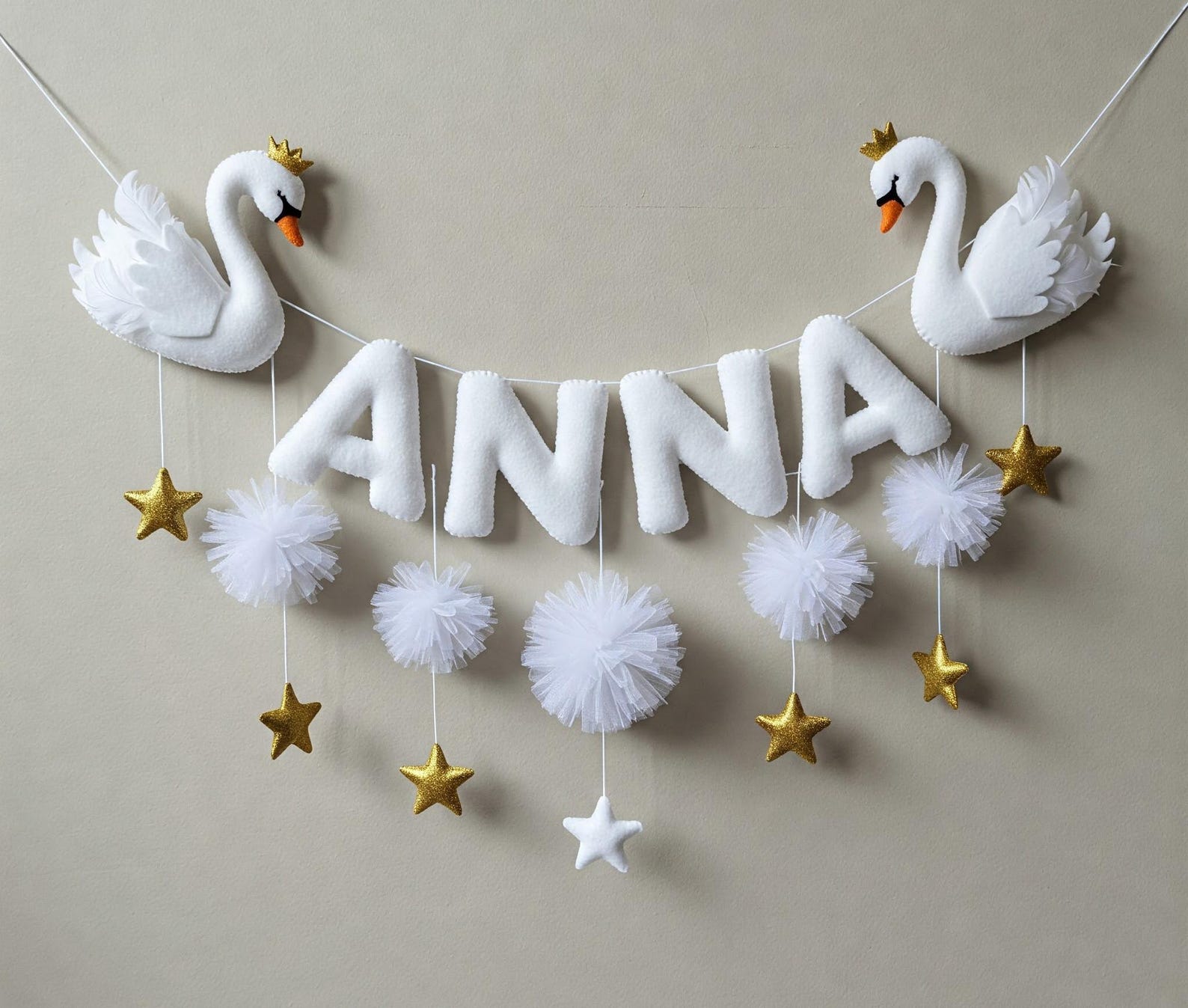 Custom Swan Name Garland , Custom Name Decor, Felt Name, Felt Name ...