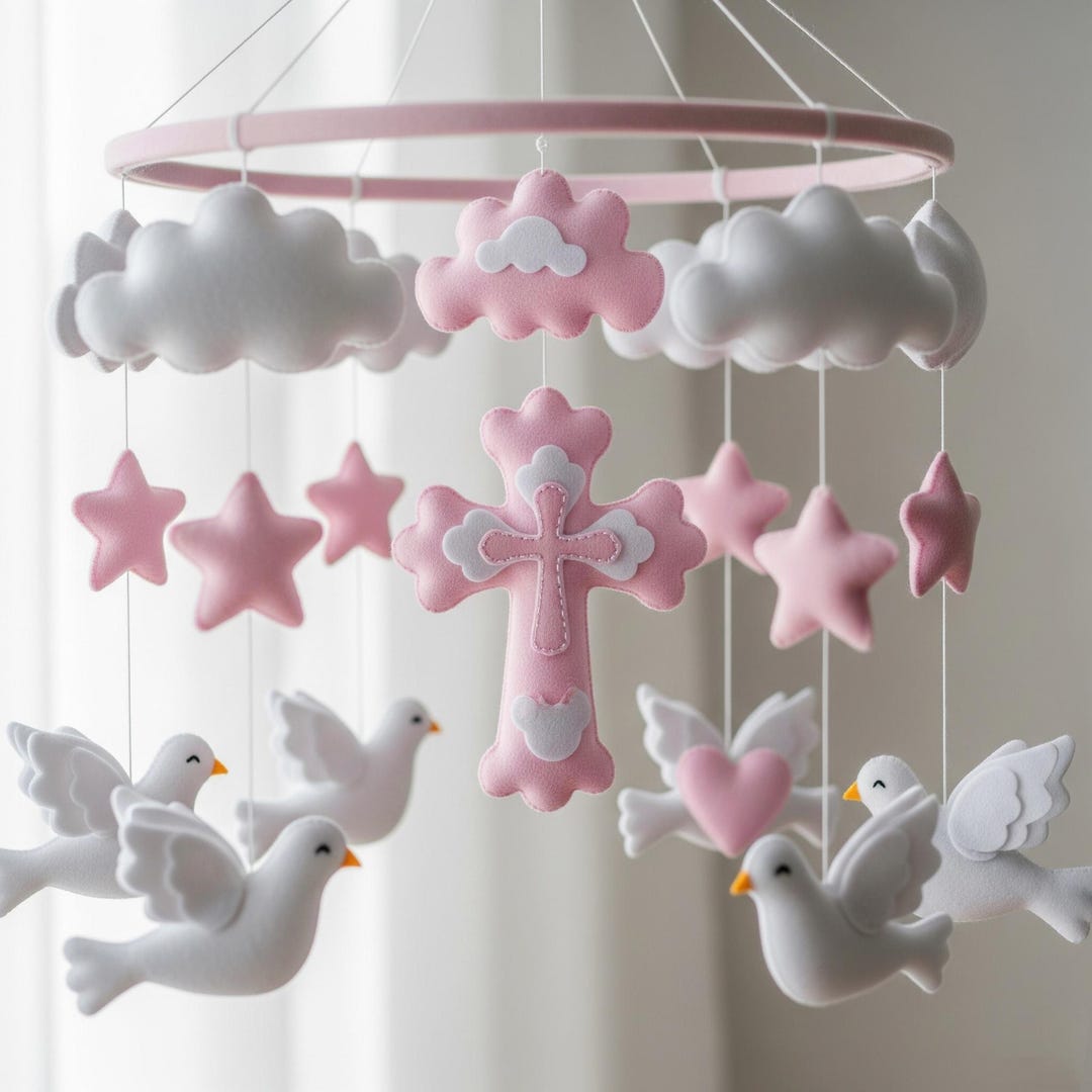 Cross Baby Mobile and Pigeons Baby Christian Nursery Jesus Cot Mobile ...