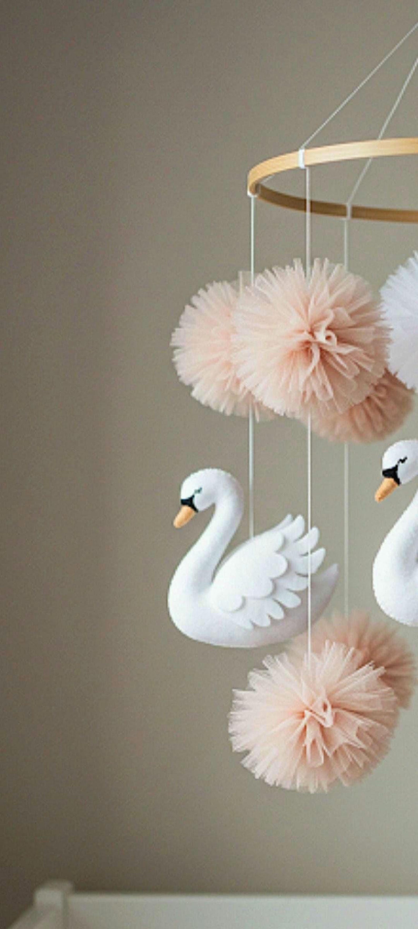 White Swan Baby Mobile, Princess Swan Nursery Decor, Swan Baby Girl ...