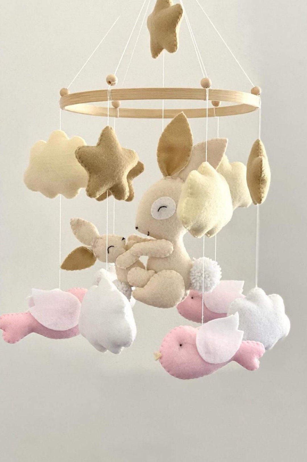 Rabbit and Clouds Baby Mobile Rabbit Nursery Decor Baby Girl and Boy ...