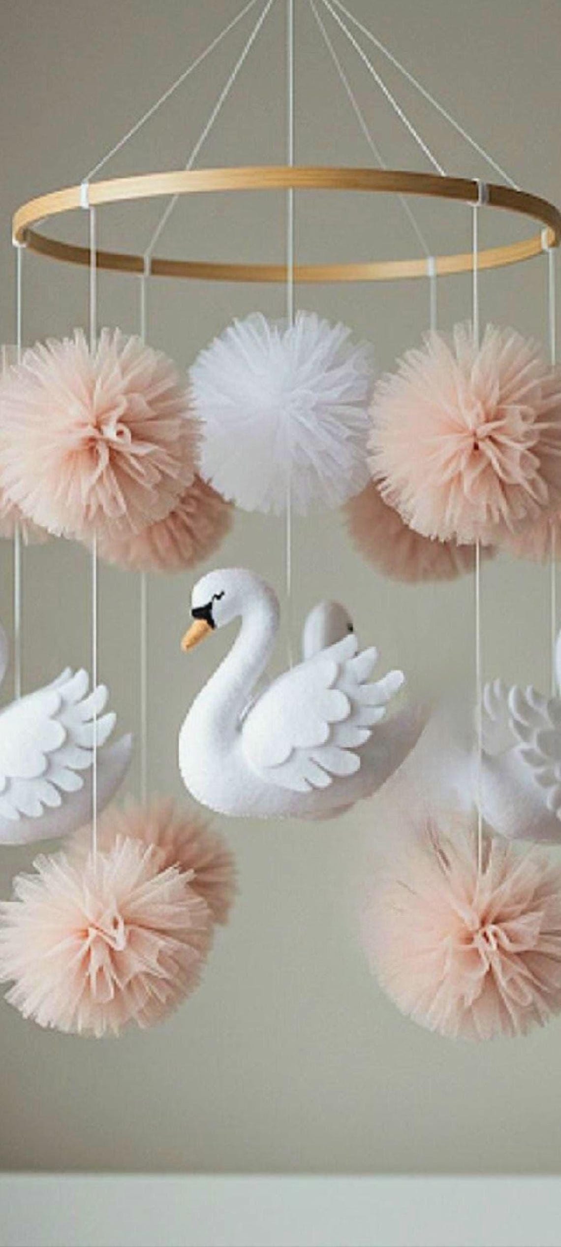 White Swan Baby Mobile, Princess Swan Nursery Decor, Swan Baby Girl ...