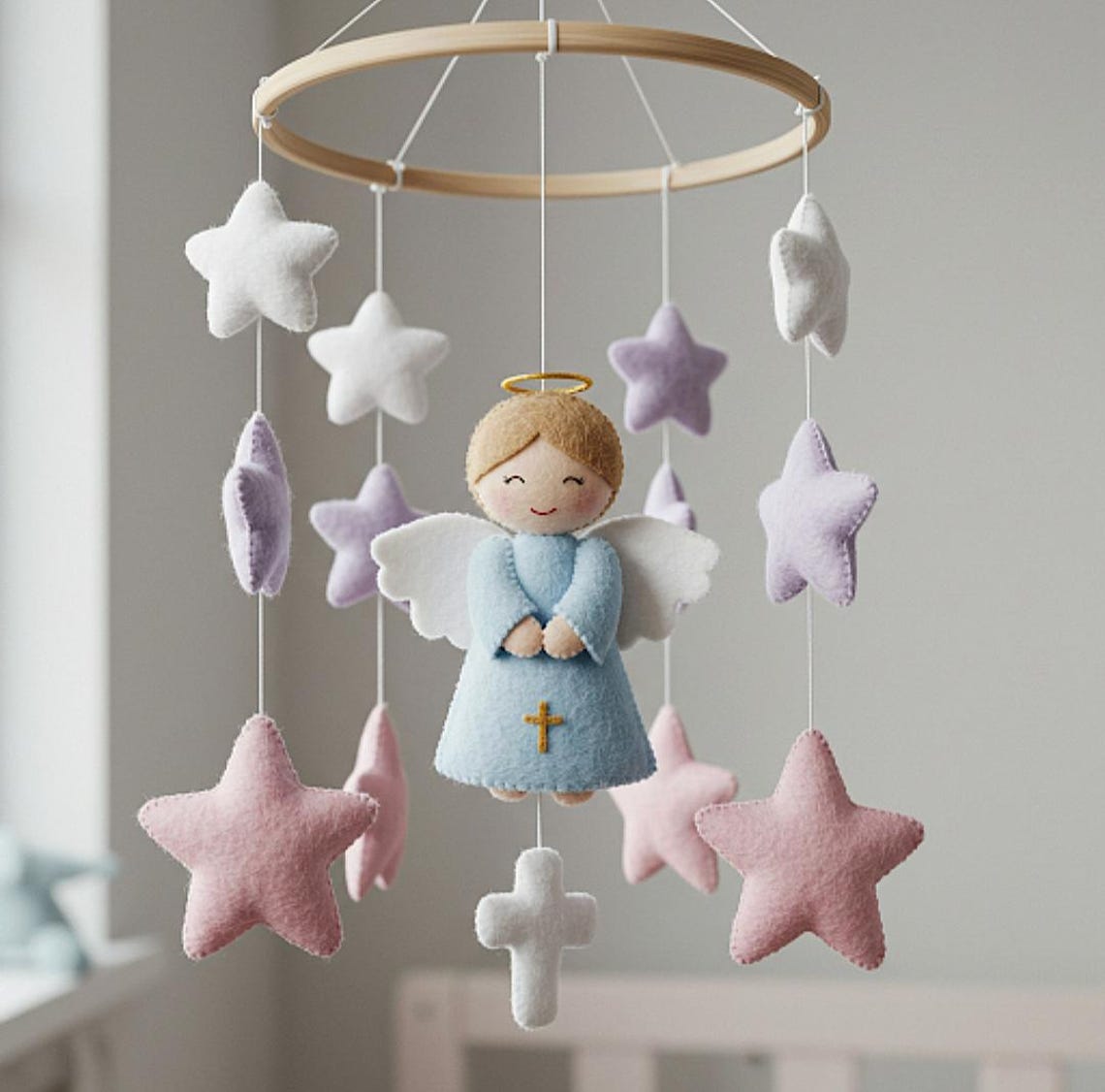 Cross Baby Mobile and Angel Baby Christian Nursery Jesus Cot Mobile ...