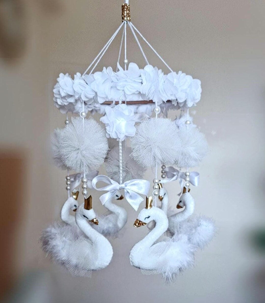 White Swan Baby Mobile, Princess Swan Nursery Decor, Swan Baby Girl ...