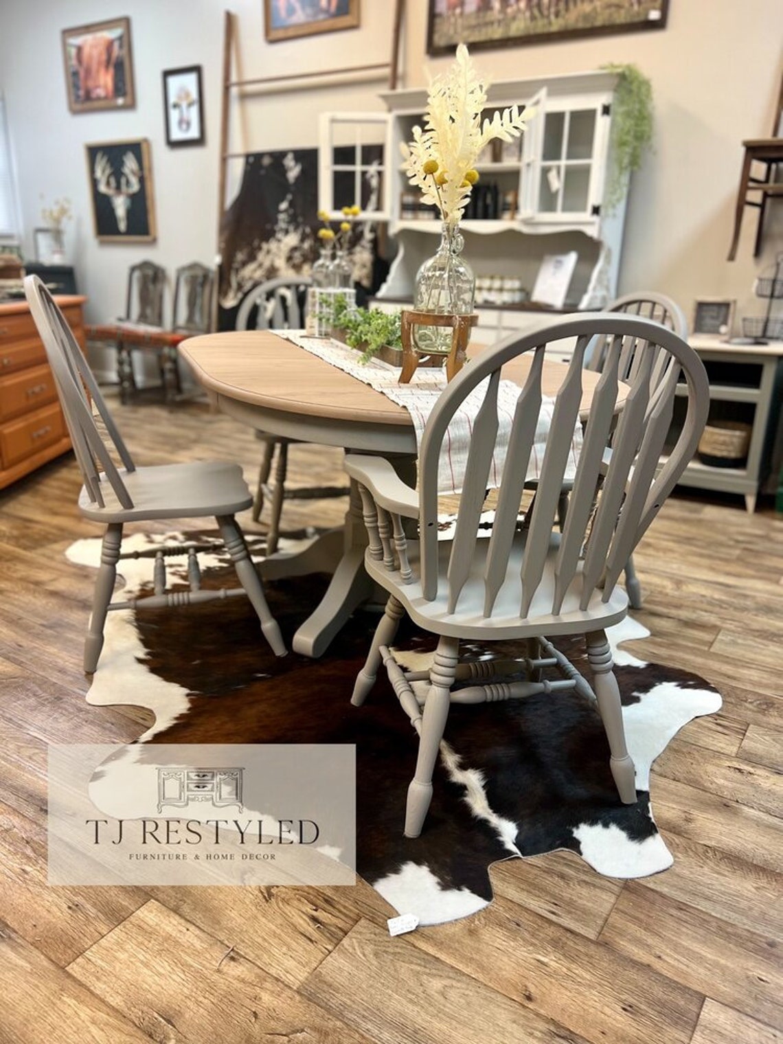 Gray Farmhouse Style Small Oval Table & Chairs - Etsy