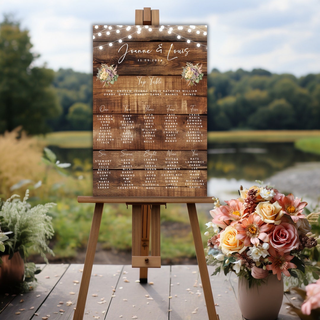 Rustic Wedding Table Plan A1 / A2 / Table Sign Wood Effect - Etsy UK