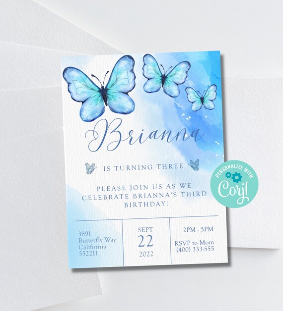 Butterfly Blue Invitation Backgrounds Light Blue Modern Illustration