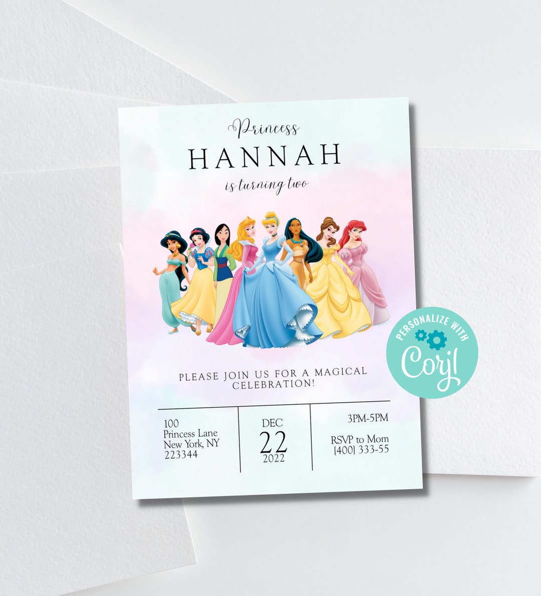 Princess Birthday Invitation, Princess Invitation Party Digital ...