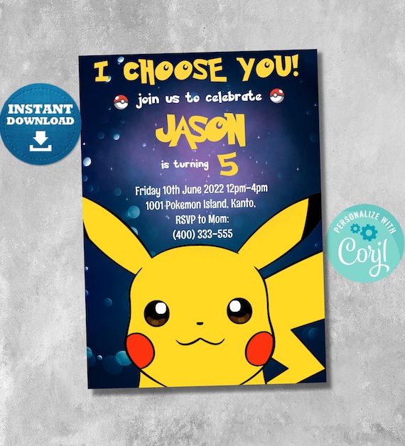 Pokemon Pikachu Birthday Invitation Instant Download Pikachu - Etsy