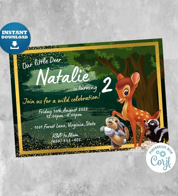Bambi Birthday Invitation Bambi Invitation Instant Download - Etsy