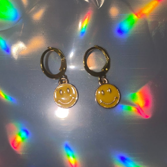 Smiley Face Earrings Happy Face Earrings Gold Huggie - Etsy