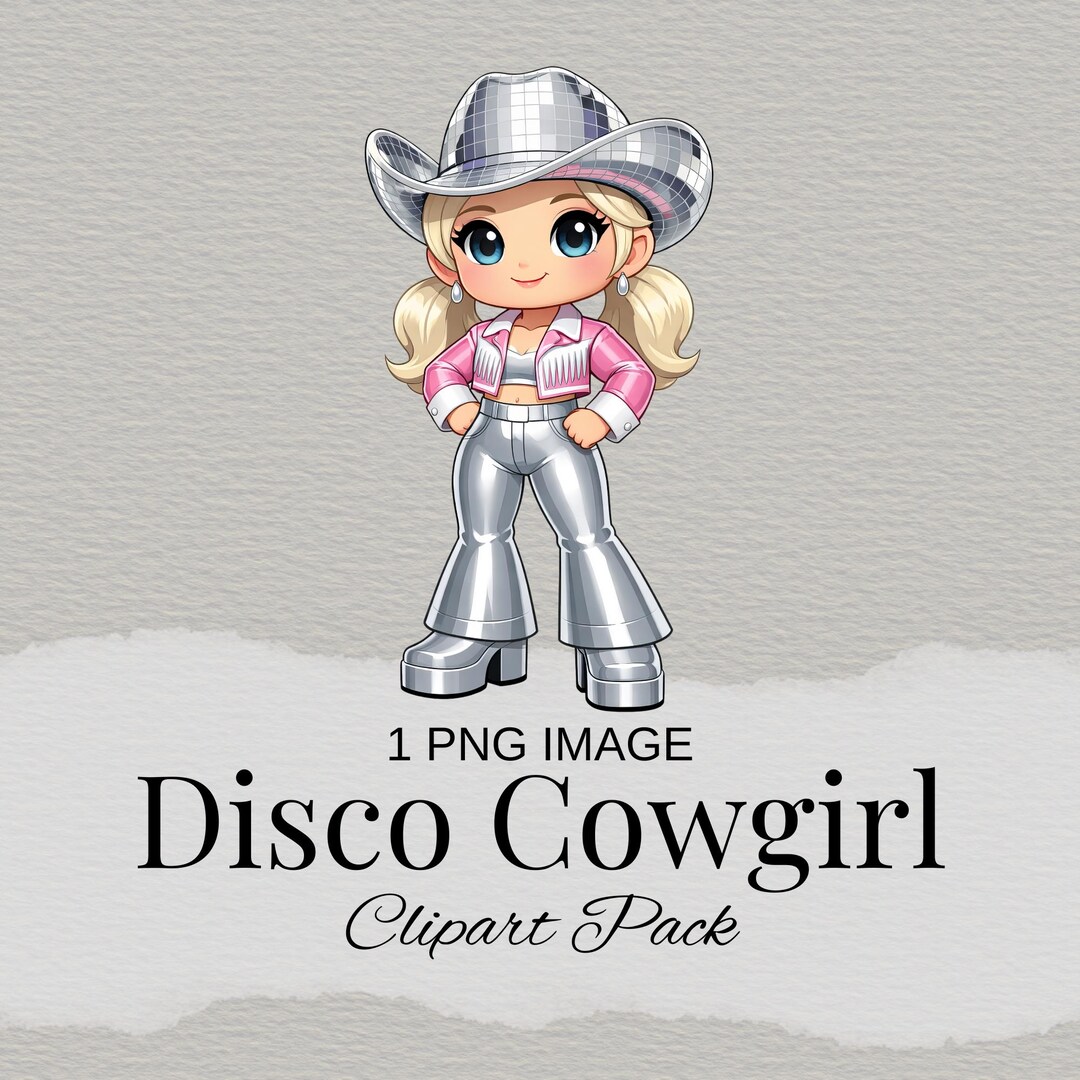 Disco Cowgirl Clipart | Chibi Disco PNG | Retro Western Design - Etsy