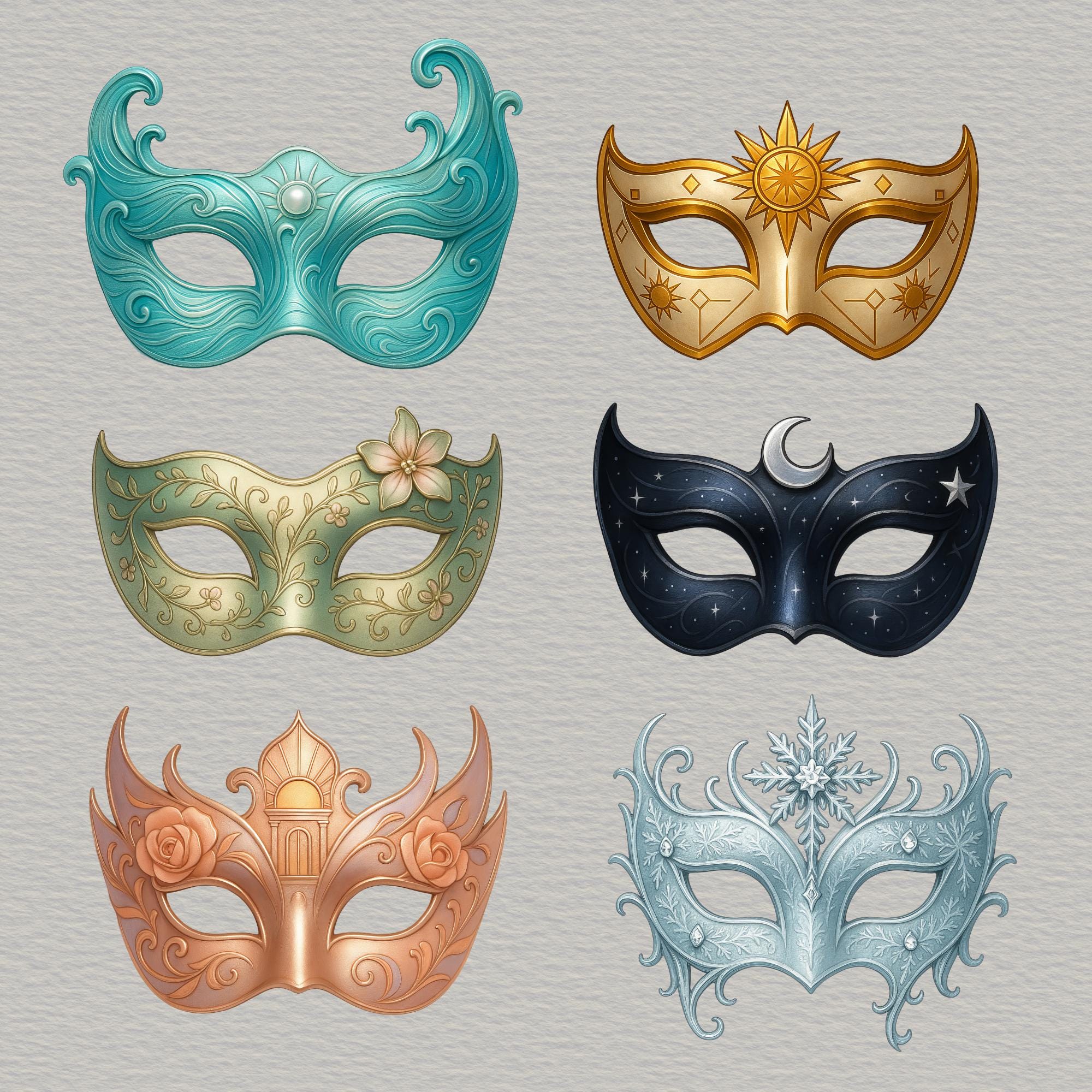 Fantasy Masks Clipart Pack | Mystic Fae Court Mask Art | Magical ...
