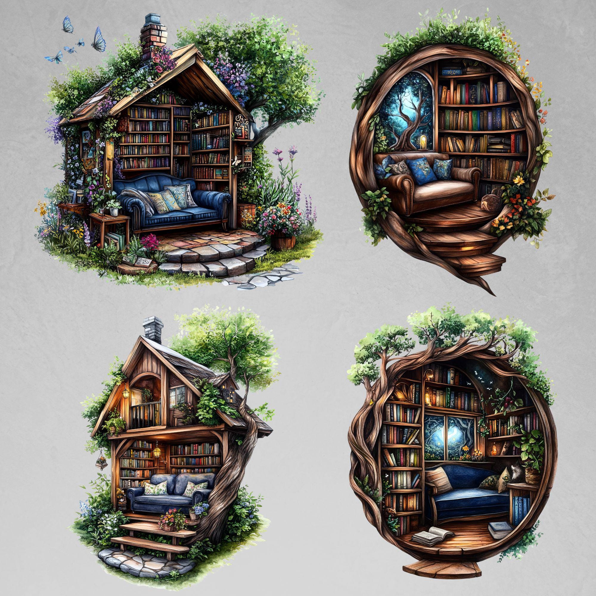 Fantasy She Shed PNG | Magical Reading Nook Illustrations | Cozy ...