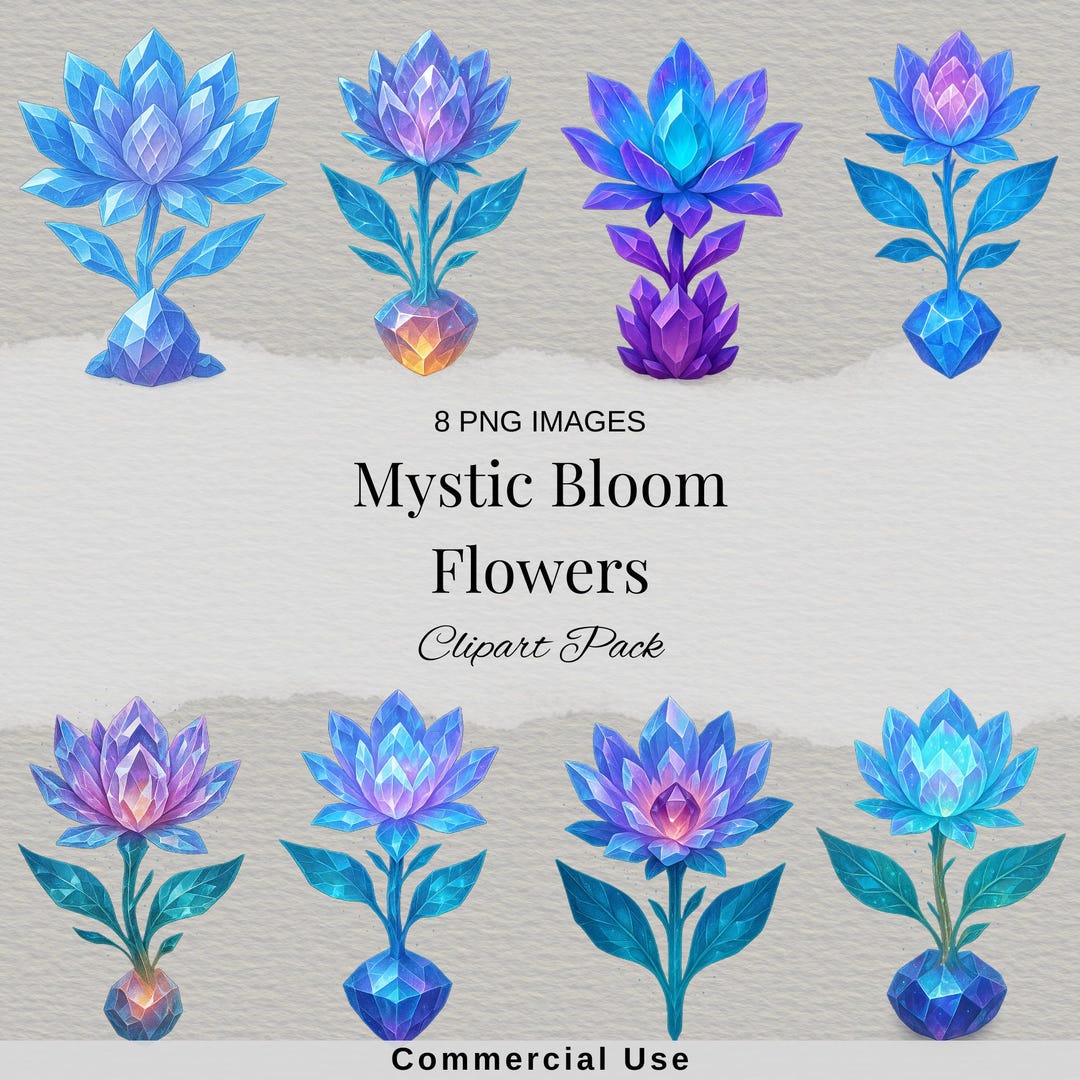 Mystic Bloom Crystal Flower PNG Set | Fantasy Clipart | Digital ...