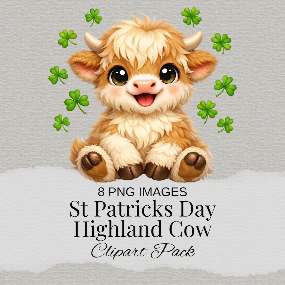 St Patricks Day Highland Cow Clipart | Irish Cow PNG - Etsy