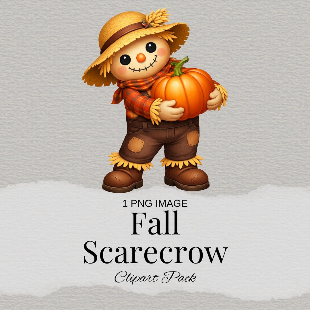Fall Scarecrow Clipart, Autumn Scarecrow With Pumpkin, Harvest Farm ...