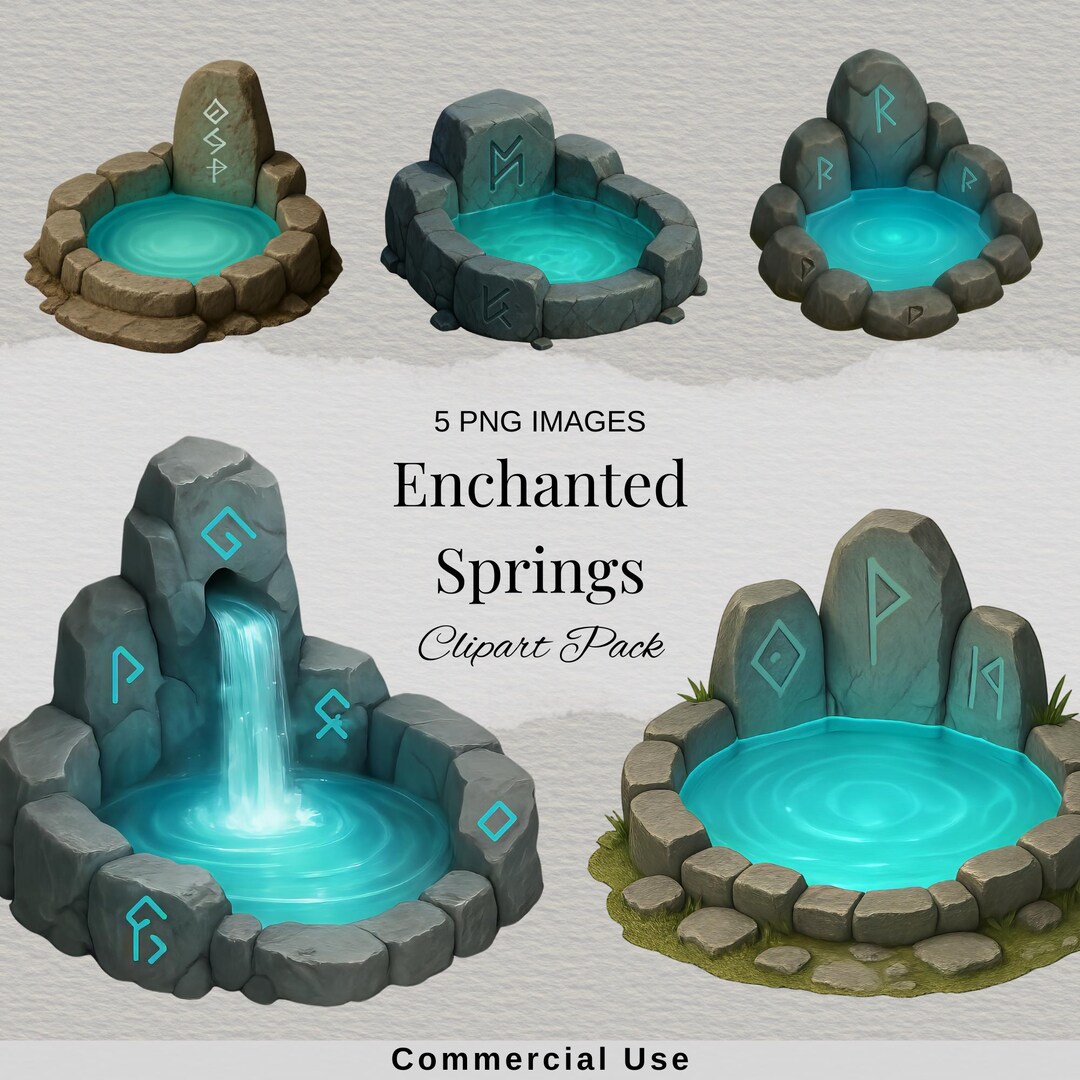 Fantasy Magic Spring Clipart | Enchanted Stone Fountain PNG | Rune ...