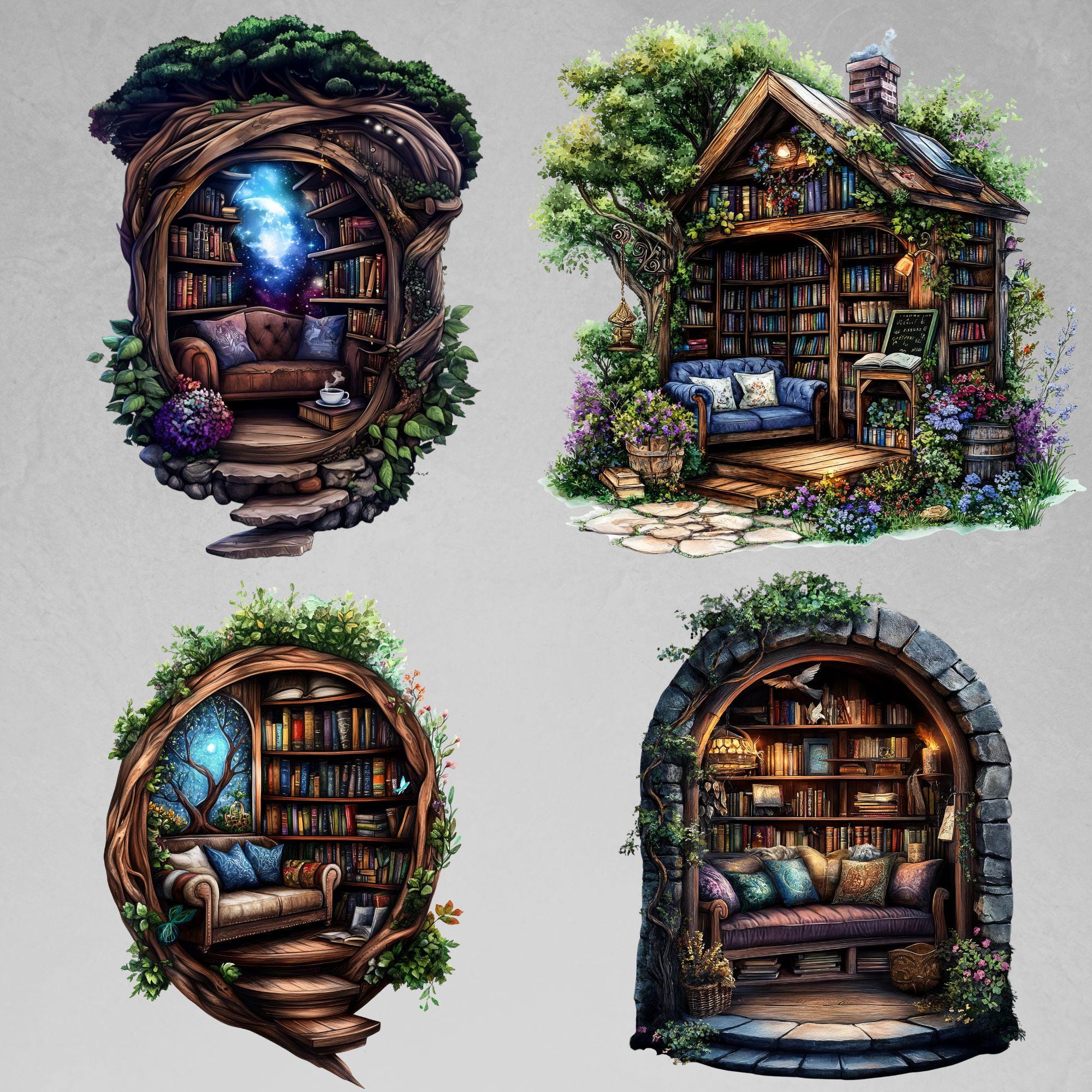 Fantasy She Shed PNG | Magical Reading Nook Illustrations | Cozy ...