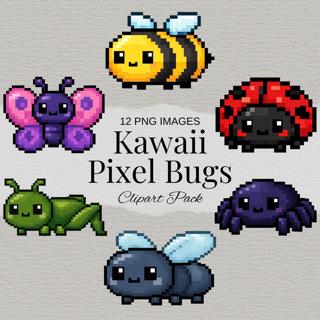 Kawaii Pixel Bugs Clipart, Pixel Insects PNG, Retro Designs, Gaming ...
