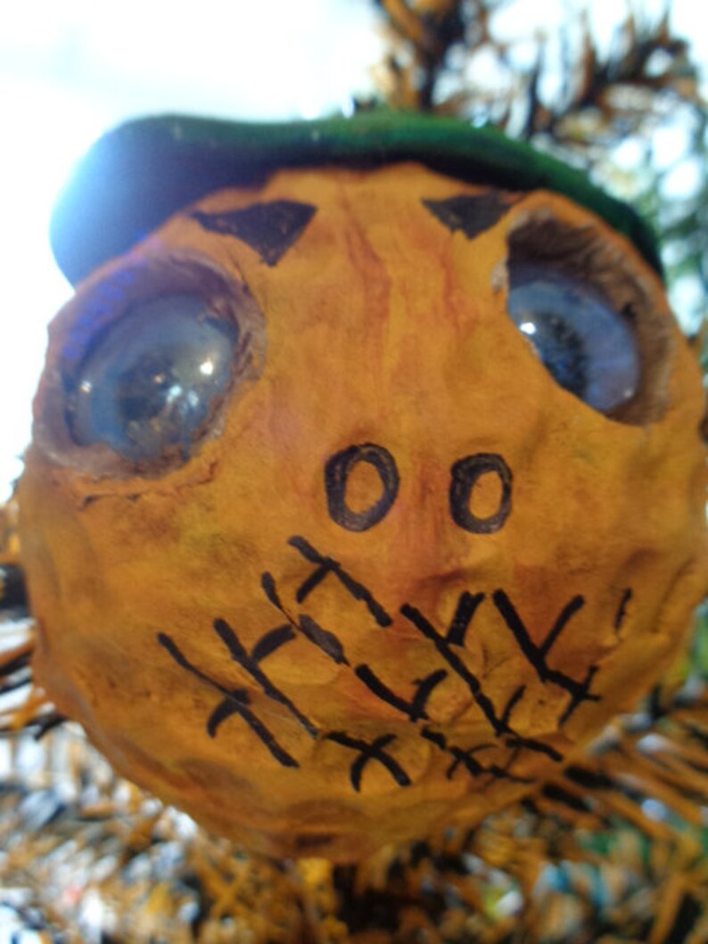 Paper Mache / Clay No Lips the Funky Pumpkin Man Choul Creepy Primitive ...