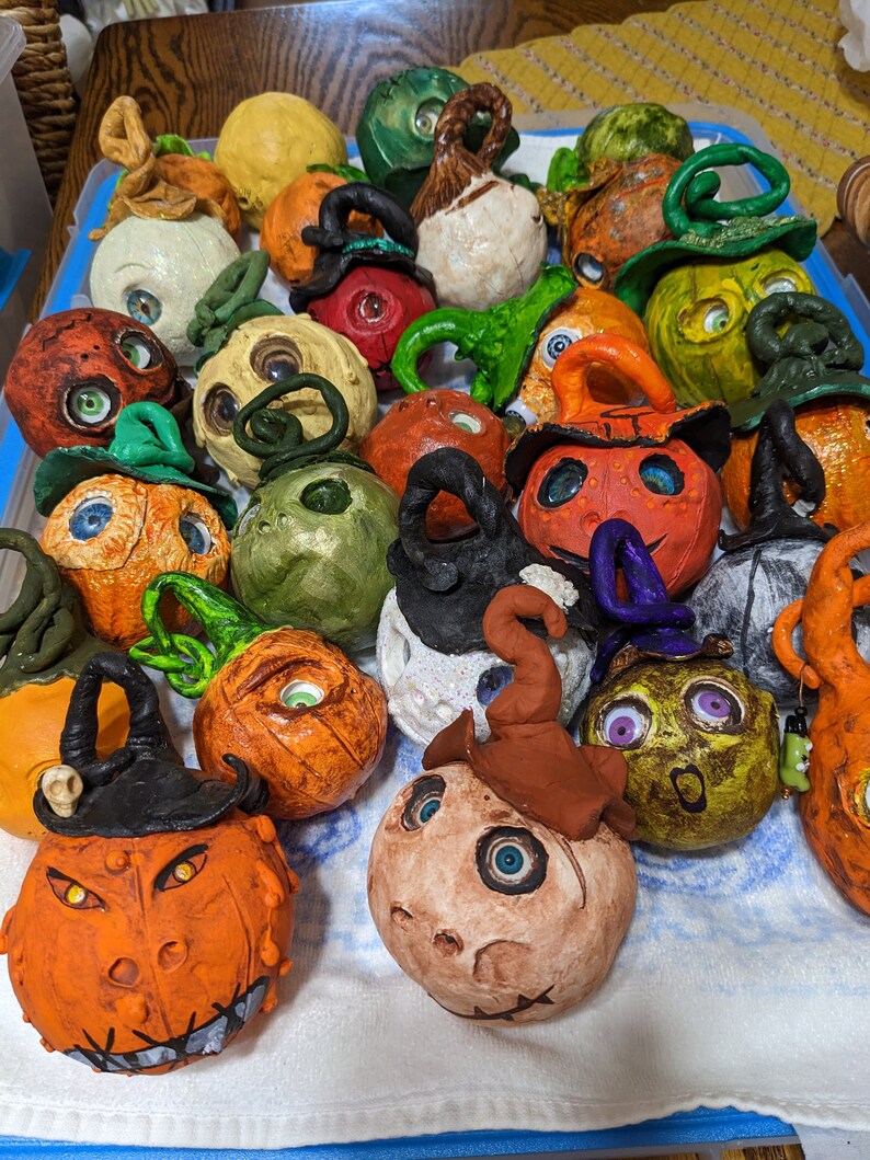 Folk Art Halloween Paper Mache Pumpkin Herb Halloween Tree Decor OOAK - Etsy