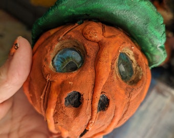 Folk Art Halloween Paper Mache Pumpkin Herb Halloween Tree Decor OOAK ...