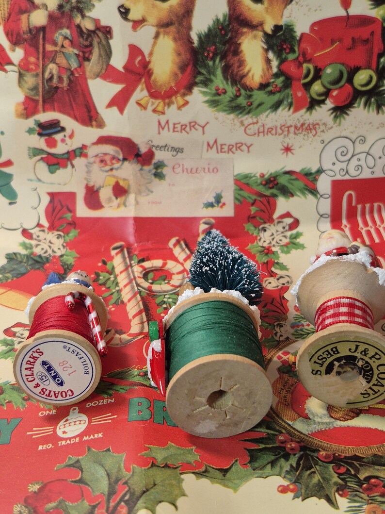Vintage 3 Handmade Snowman /santa / Christmas Tree , Bottle Brush ...