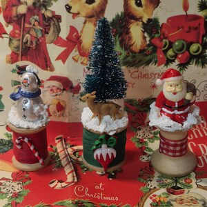 Vintage 3 Handmade Snowman /santa / Christmas Tree , Bottle Brush ...
