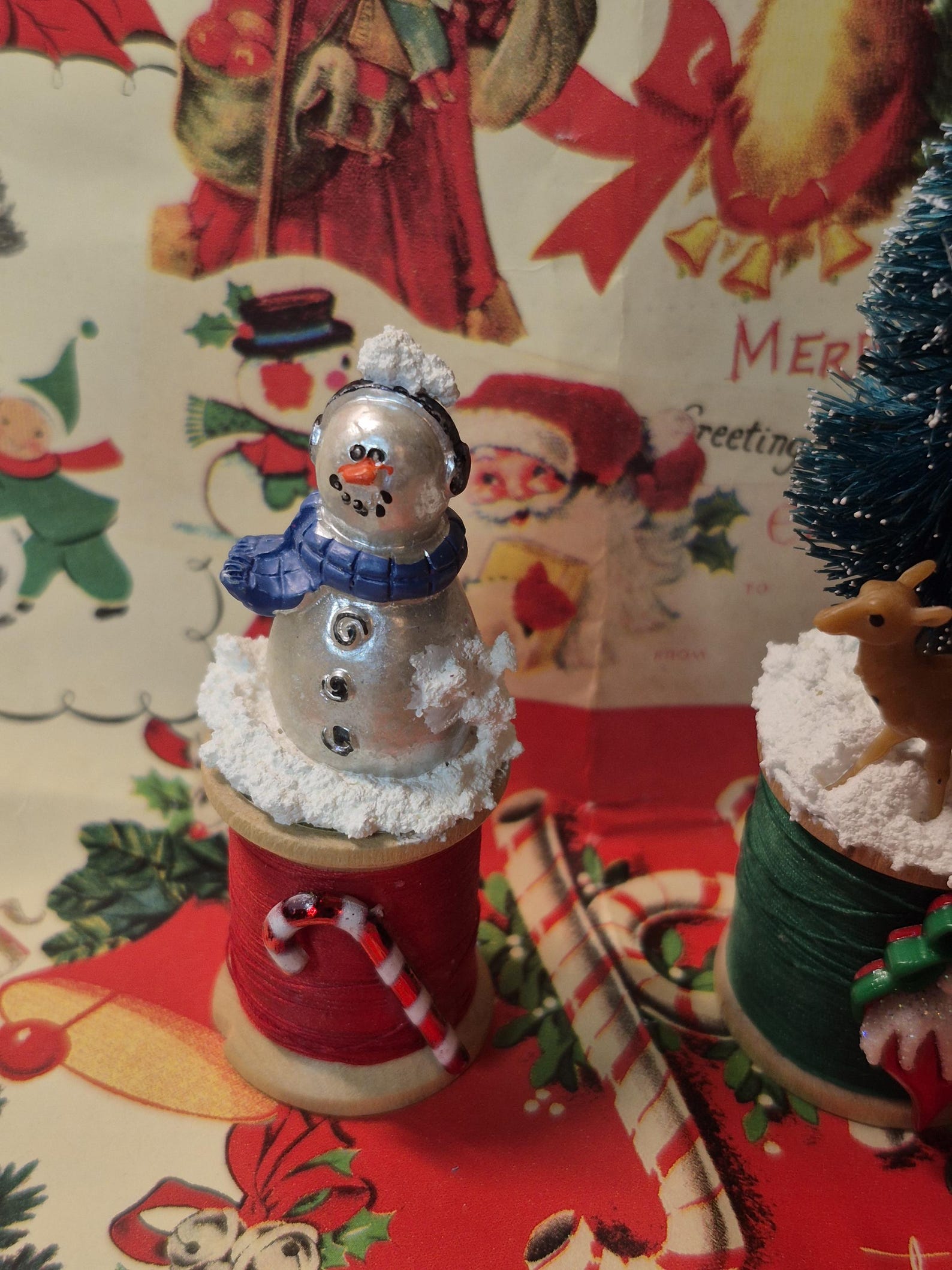 Vintage 3 Handmade Snowman /santa / Christmas Tree , Bottle Brush ...
