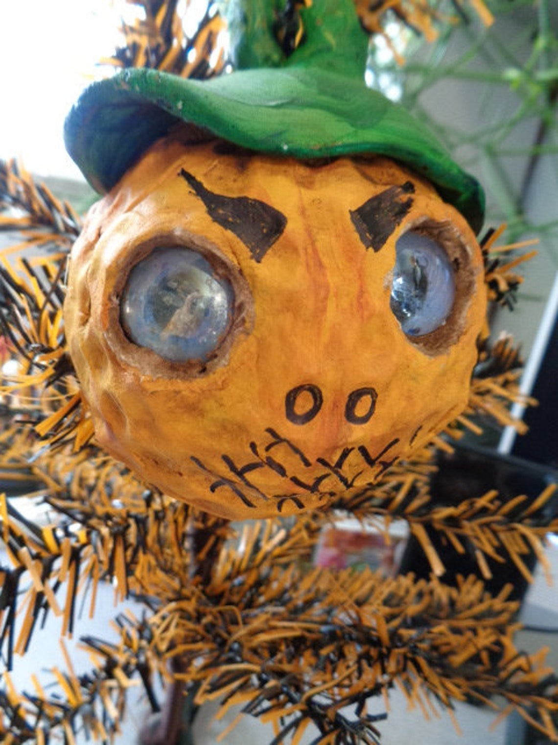 Paper Mache / Clay No Lips the Funky Pumpkin Man Choul Creepy Primitive ...