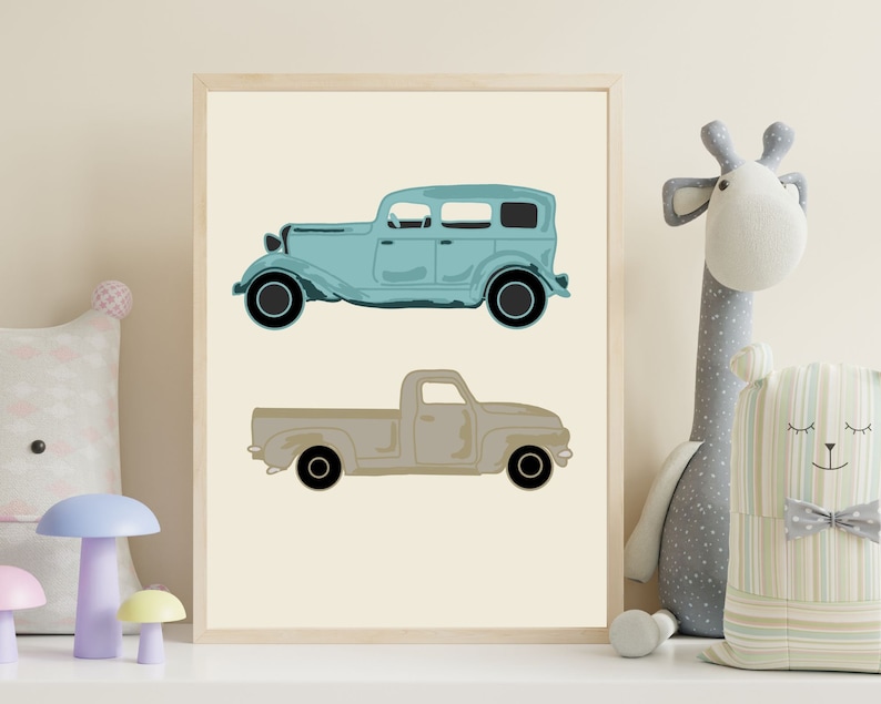 Car Nursery Printable, Old Fashioned Cars, Boy Nursery Decor, Instant ...