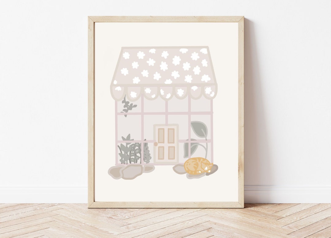 Greenhouse Painting, Cottage Core Decor, Neutral Art Decor, Dainty ...