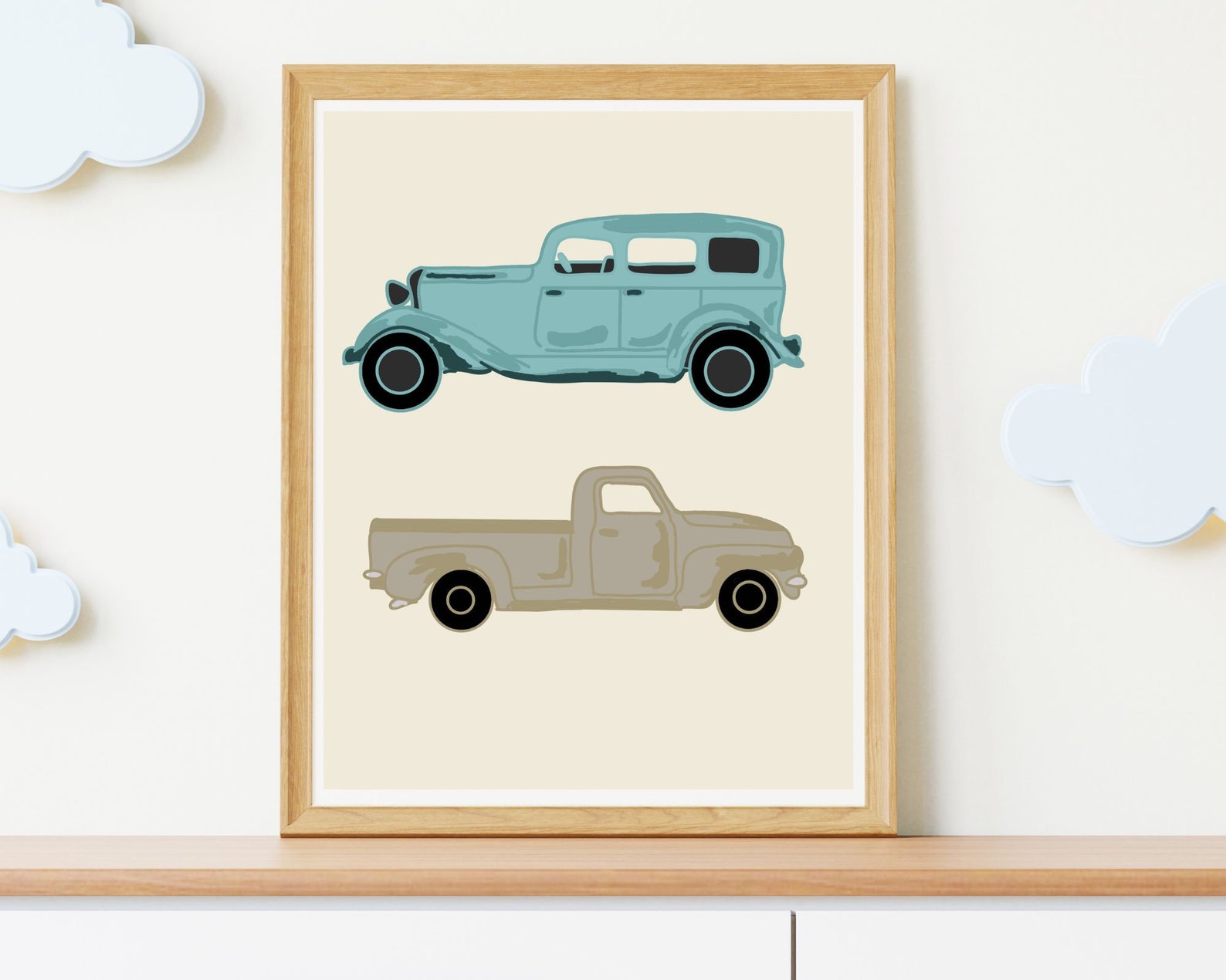 Car Nursery Printable, Old Fashioned Cars, Boy Nursery Decor, Instant ...