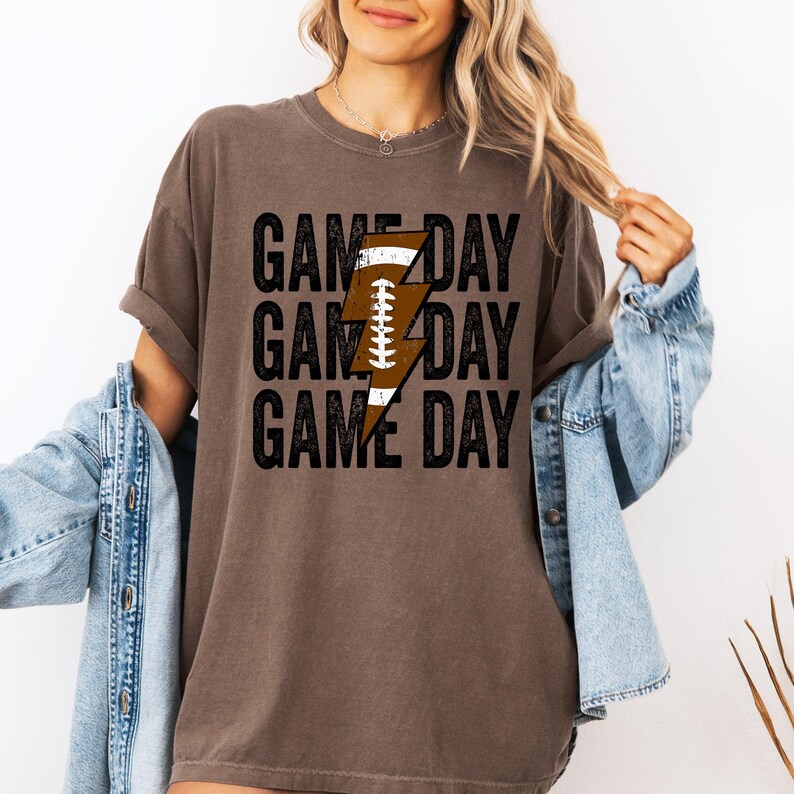 Game Day Football Lightning Bolt Comfort Colors T-shirt - Etsy