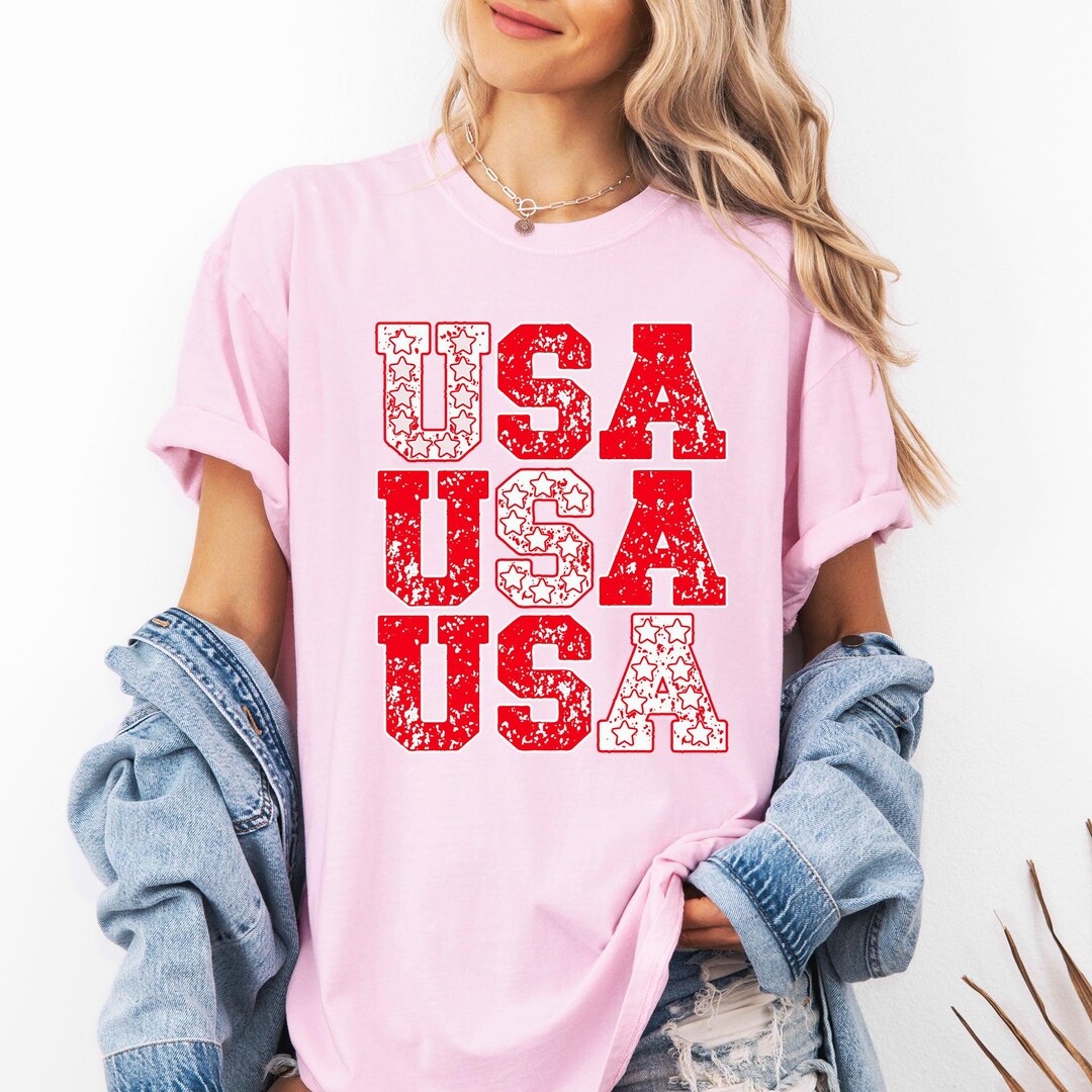 USA, Retro Patriotic, America, Stars, Red, 4th of July Tshirt, Comfort ...