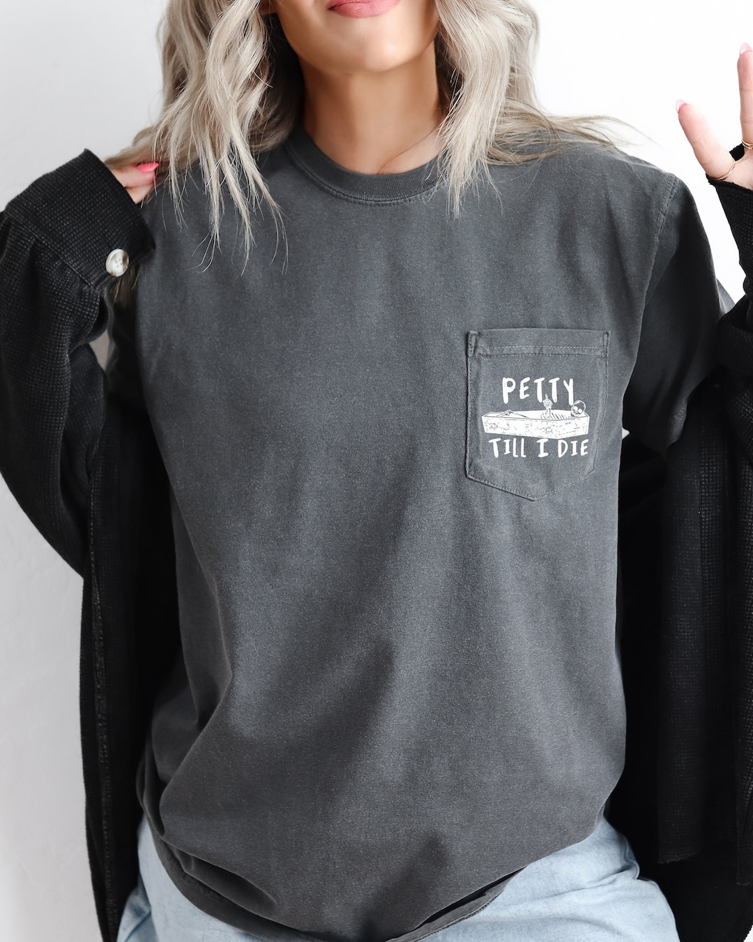 Petty Till I Die, Funny, Skeleton, Halloween Comfort Colors Pocket Tee ...
