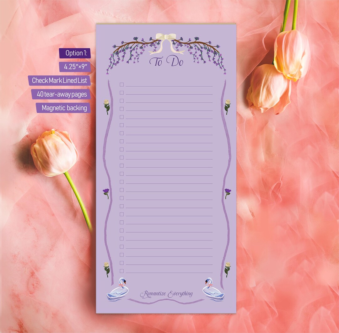 Pretty Coquette Swan Notepad Girly Purple Bow Feminine White Swan ...