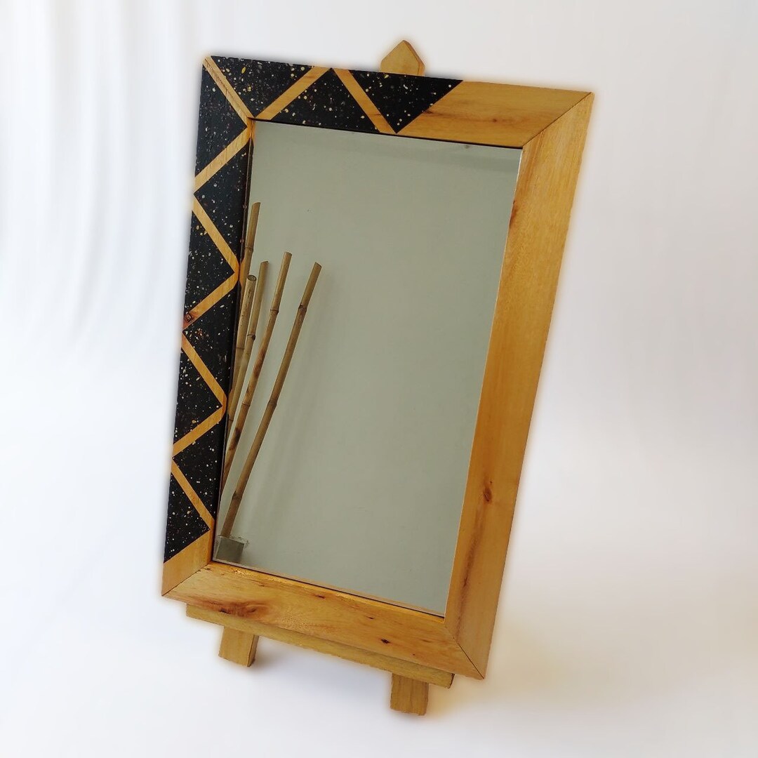 Artistic Mirror With Natural Wood Base / Handicraft Mirror on Solid ...