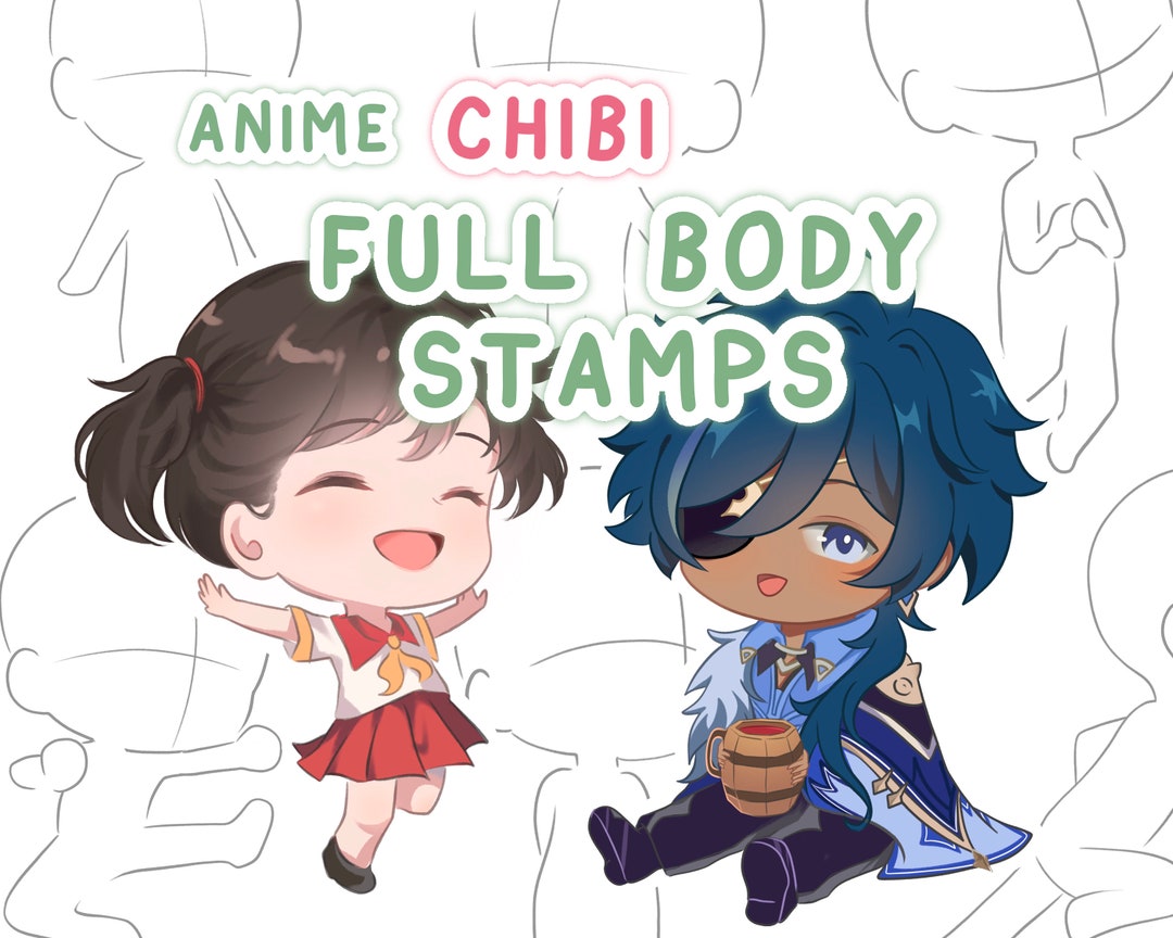 Anime Chibi Full Body Stamp Procreate Brush Set - Body Pose Guide ...