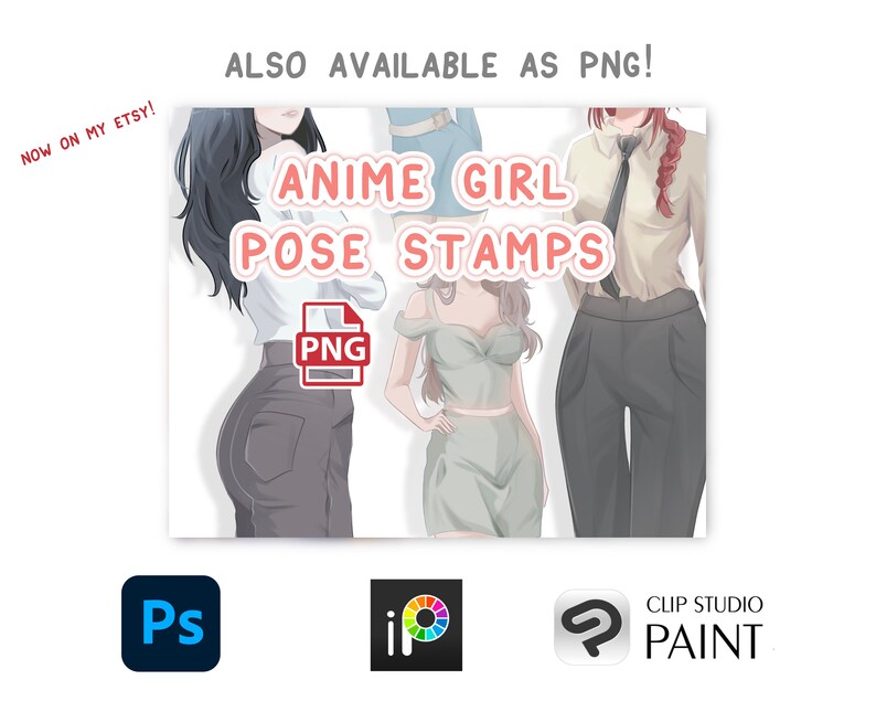 Anime Style Girl Body Pose Stamp Procreate Brush Set - Poses Guide ...