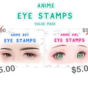 Soft Anime Style Procreate Eye Stamp Set - Girl Eyes / Boy Eyes Lineart ...