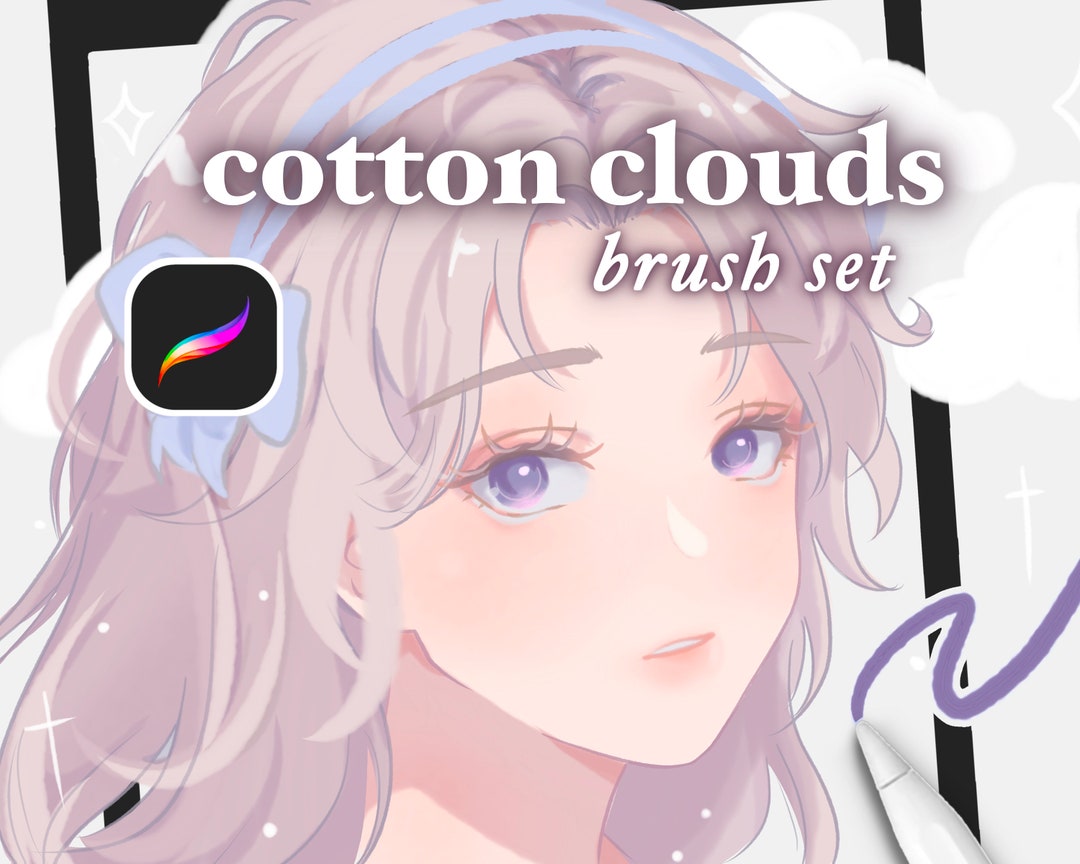 Cotton Clouds Soft Brush Set - Lineart and Color Brush Pack Ipad, Digital Drawing Procreate ...