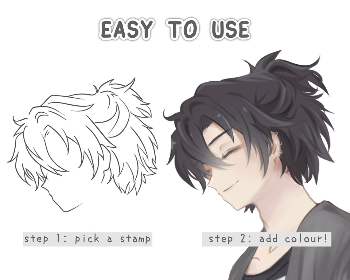 Soft Anime Style Procreate Hair Stamp Set - Hair Lineart Brush Pack ...