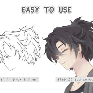 Soft Anime Style Procreate Hair Stamp Set - Hair Lineart Brush Pack ...