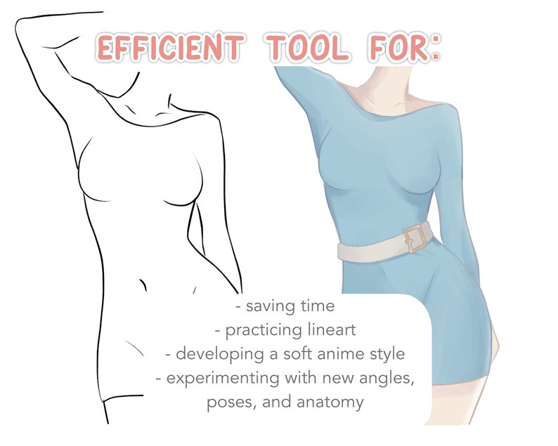 Anime Style Girl Body Pose Stamp Procreate Brush Set - Poses Guide ...