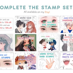 Manga Webtoon Style Head Stamp Procreate Brush Set - Head Guide Stamp Brush Pack Ipad, Face ...