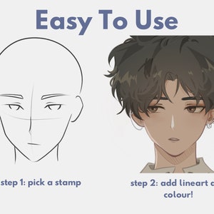 Manga Webtoon Style Head Stamp Procreate Brush Set - Head Guide Stamp Brush Pack Ipad, Face ...